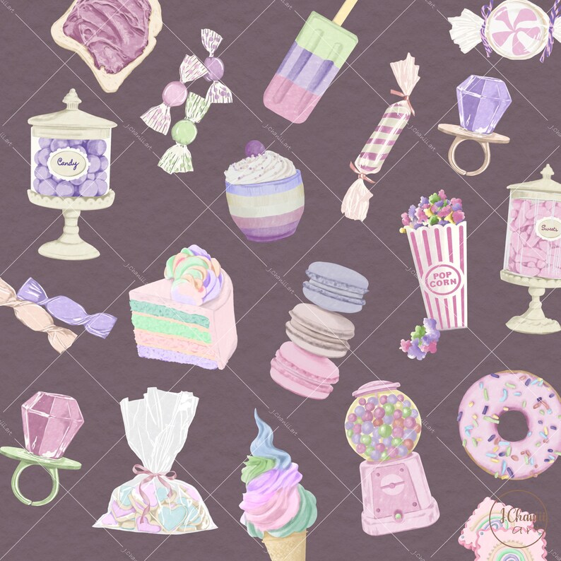Watercolor Pastel Pink Sweets Clipart, Candyland Clipart, Candy Floss ...