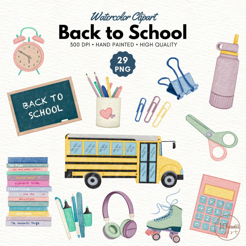 Back to School Clipart, Watercolor School Clipart, Teacher Clipart ...