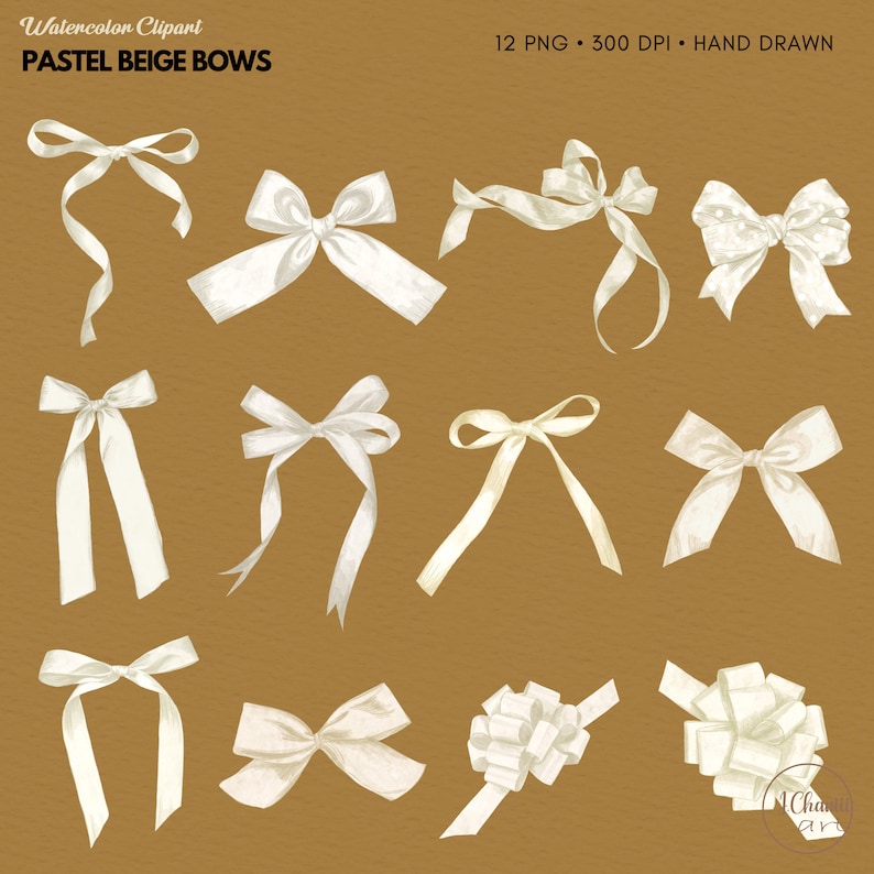 Watercolor Beige Bows Clipart, Watercolor Clip Art, Files Hand Painted ...