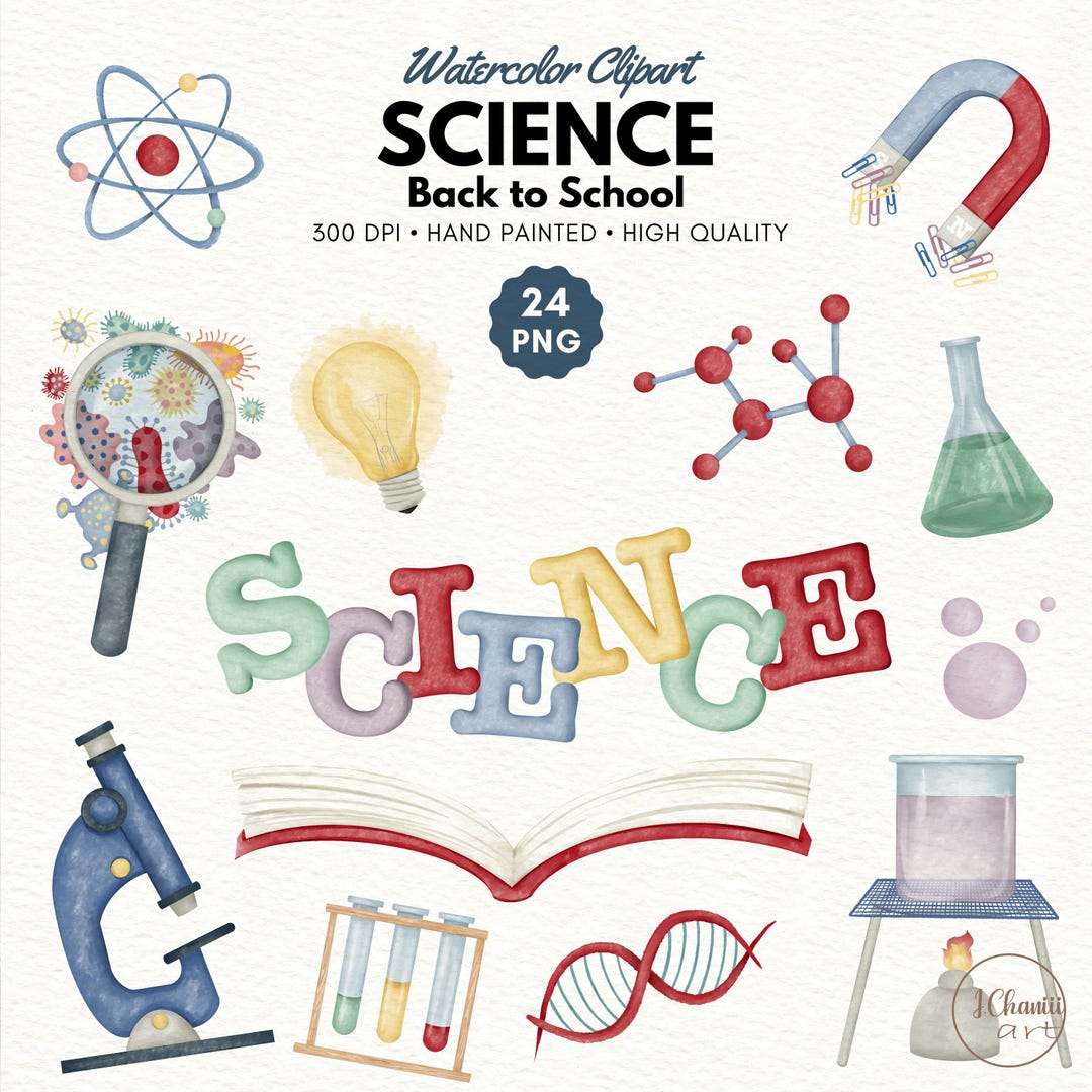 Watercolor Science Clipart: Back to School, Teacher Supplies (PNG Files ...