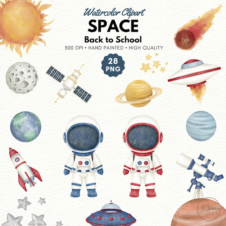 Watercolor Space Clipart: Astronauts, Planets, Rockets (PNG Files) - Etsy