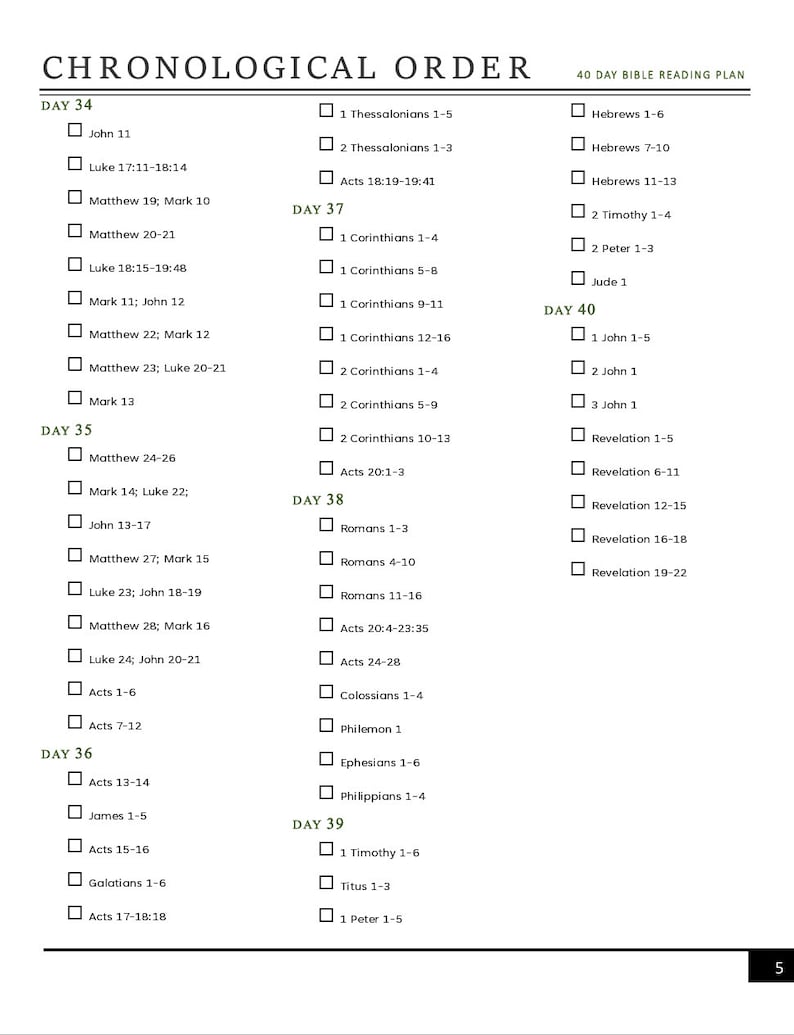 40 Day, Chronological Bible Reading Plan - Etsy
