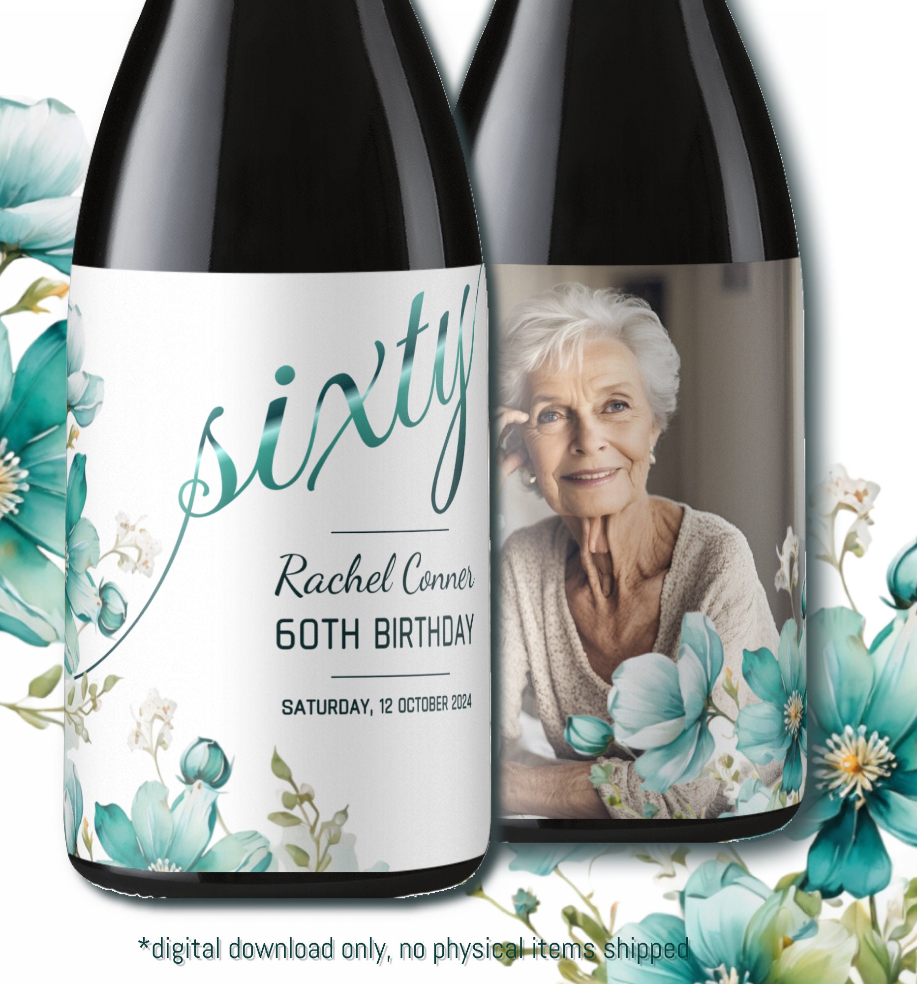 Editable 60th Birthday Photo Wine Label. Personalized 60th Anniversary ...