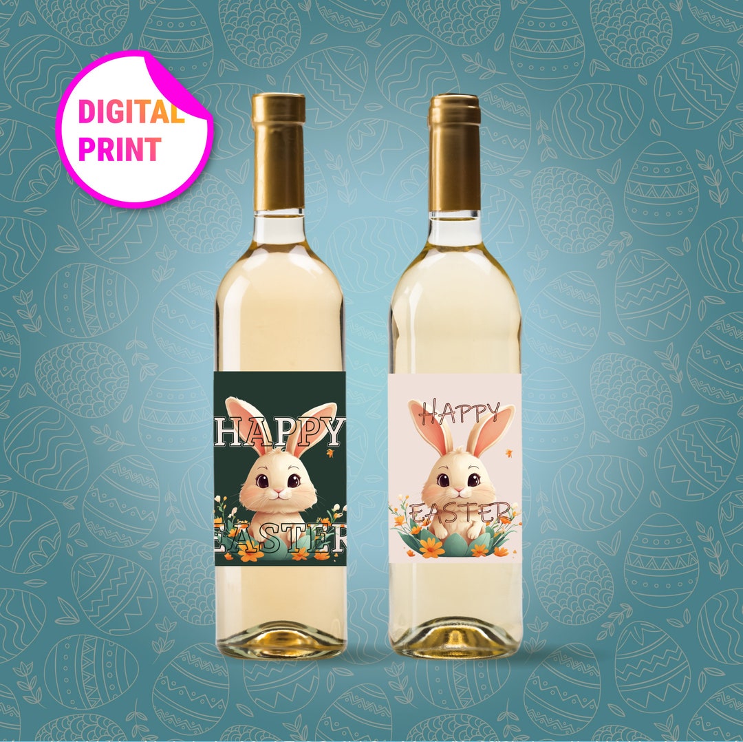 Printable Easter Wine Bottle Label With Cute Bunny/ Wine Stickers ...