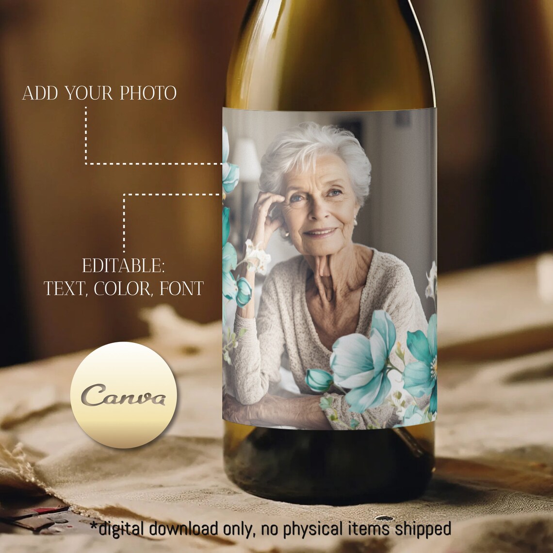Editable 60th Birthday Photo Wine Label. Personalized 60th Anniversary ...