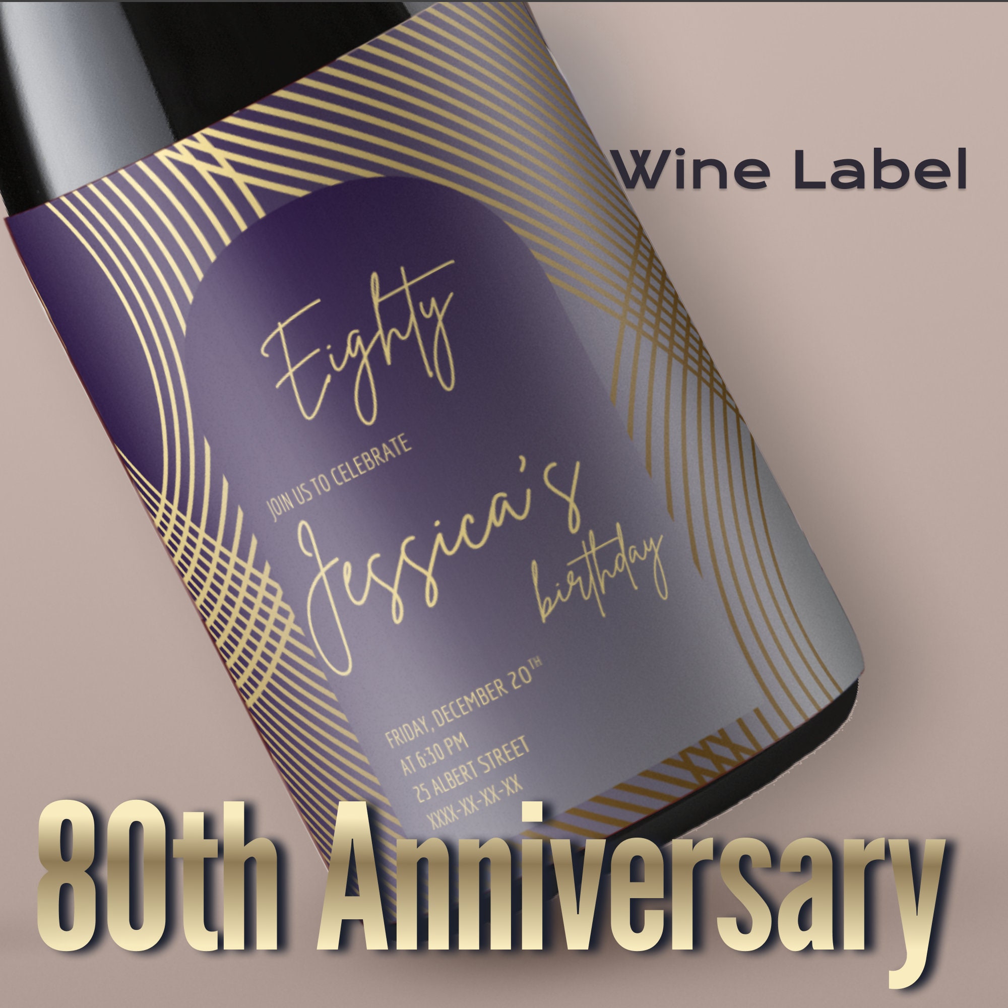 EDITABLE 80th Birthday Wine Labels, Cheers to 80 Years, 80th Birthday ...