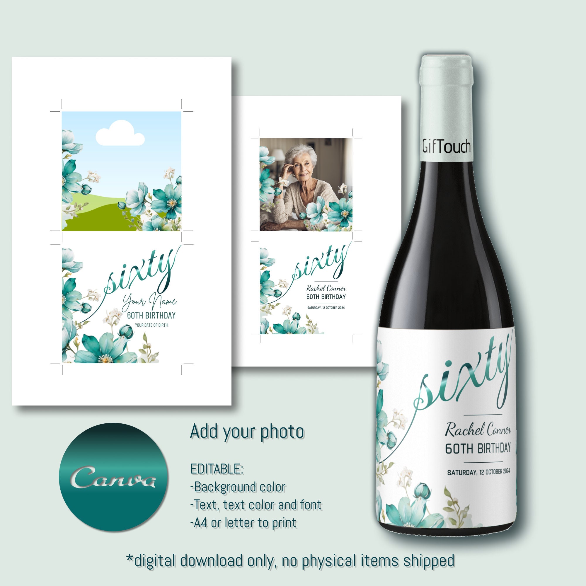 Editable 60th Birthday Photo Wine Label. Personalized 60th Anniversary ...