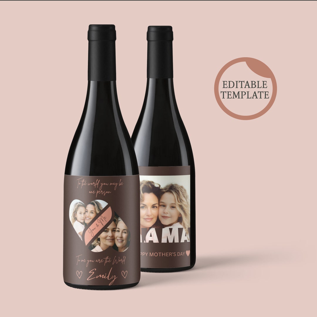 Editable Photo Mother's Day Wine Label Template, Personalized Wine Label Template Digital ...