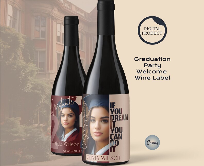 Graduation Printable Wine Labels, Party Welcome Sign Template, Photo ...