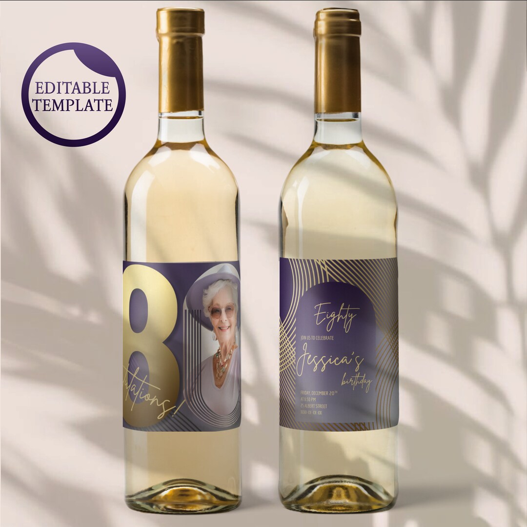 EDITABLE 80th Birthday Wine Labels, Cheers to 80 Years, 80th Birthday ...