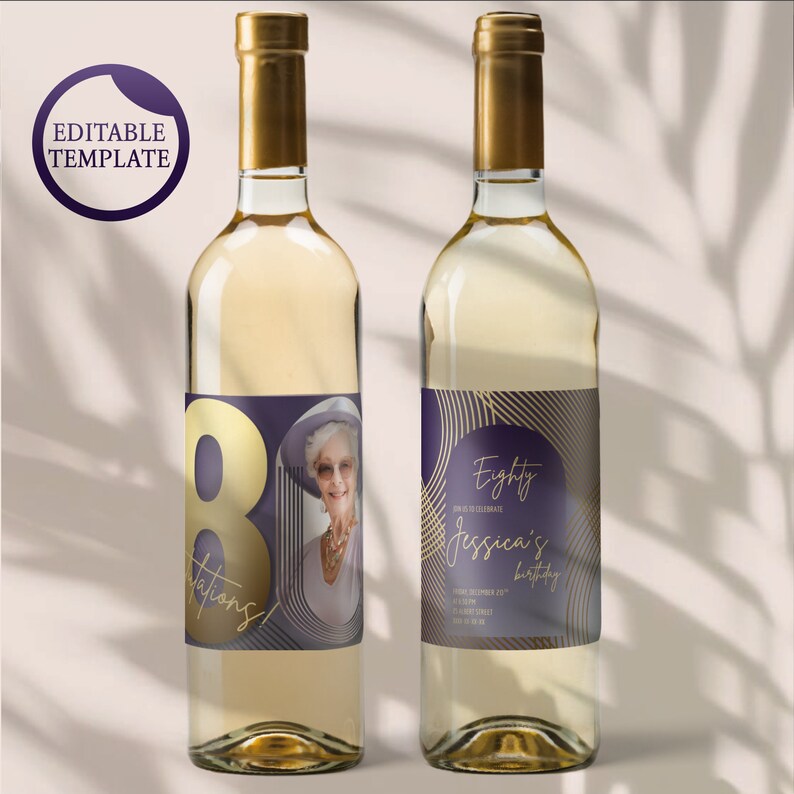 EDITABLE 80th Birthday Wine Labels, Cheers to 80 Years, 80th Birthday ...