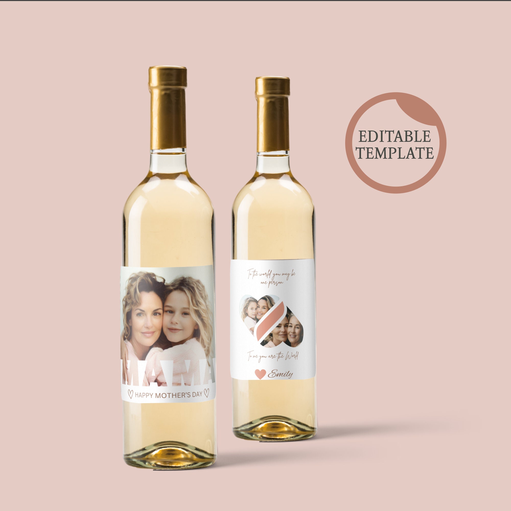 Editable Photo Mother's Day Wine Label Template, Personalized Wine ...