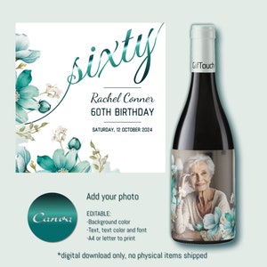 Editable 60th Birthday Photo Wine Label. Personalized 60th Anniversary ...