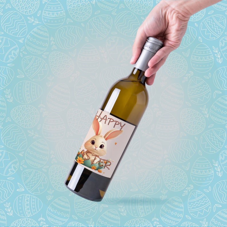 Printable Easter Wine Bottle Label With Cute Bunny/ Wine Stickers ...