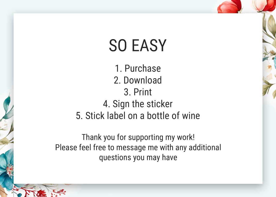 Printable Wine Bottle Label for Lovers/ Wine Stickers Present for Her ...