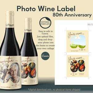 EDITABLE 80th Birthday Wine Labels, Cheers to 80 Years, 80th Birthday ...
