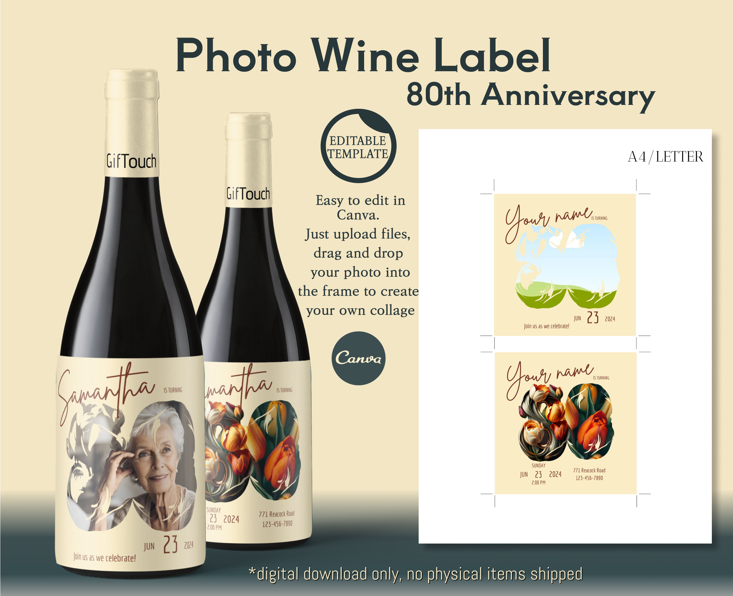 EDITABLE 80th Birthday Wine Labels, Cheers to 80 Years, 80th Birthday ...