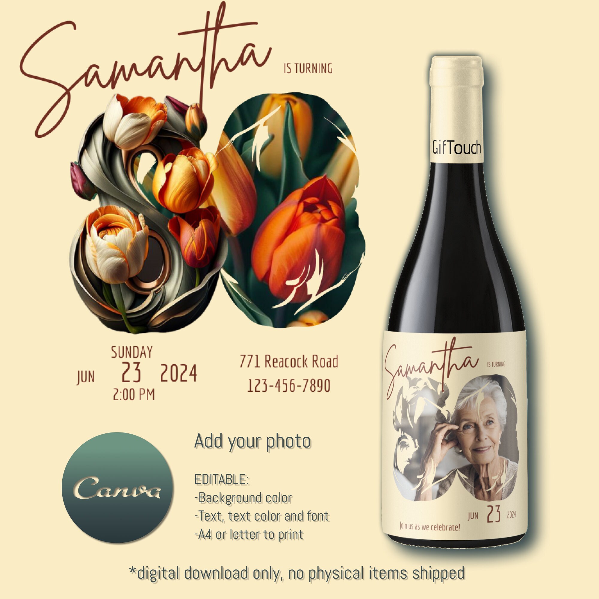 EDITABLE 80th Birthday Wine Labels, Cheers to 80 Years, 80th Birthday ...