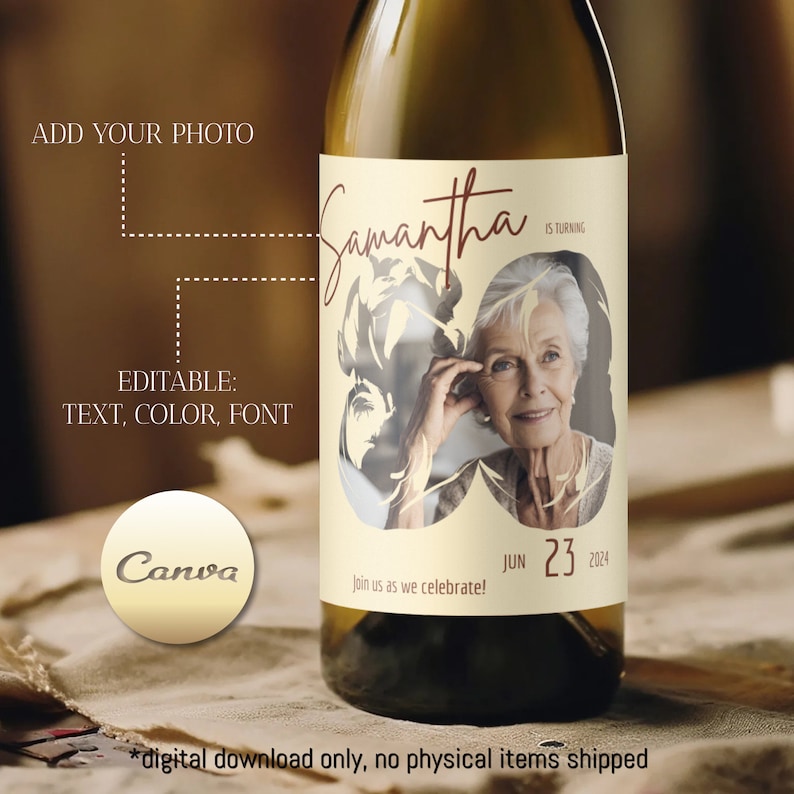 EDITABLE 80th Birthday Wine Labels, Cheers to 80 Years, 80th Birthday ...