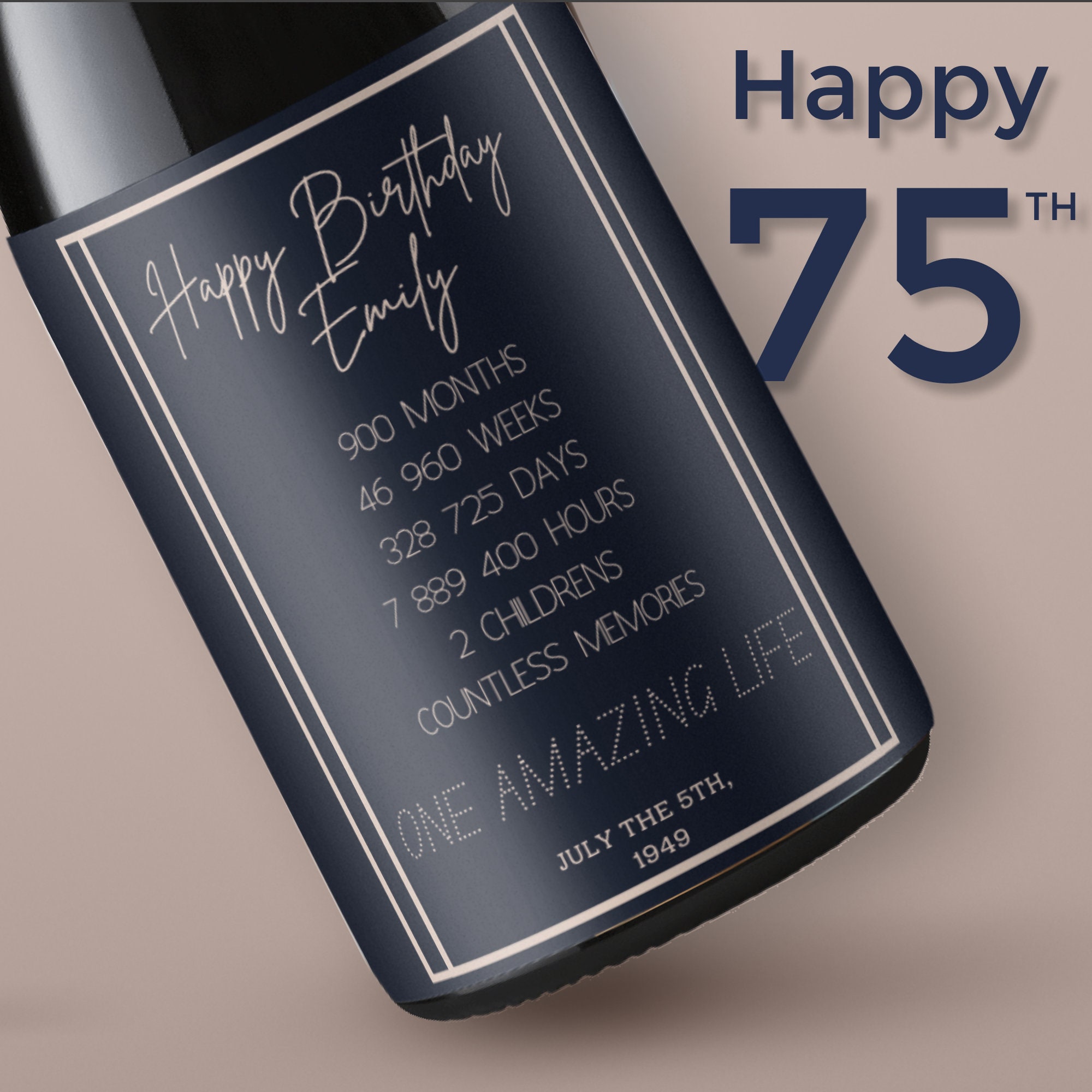 Personalized 75th Birthday Number 75 Family Photo Collage Wine Labels ...