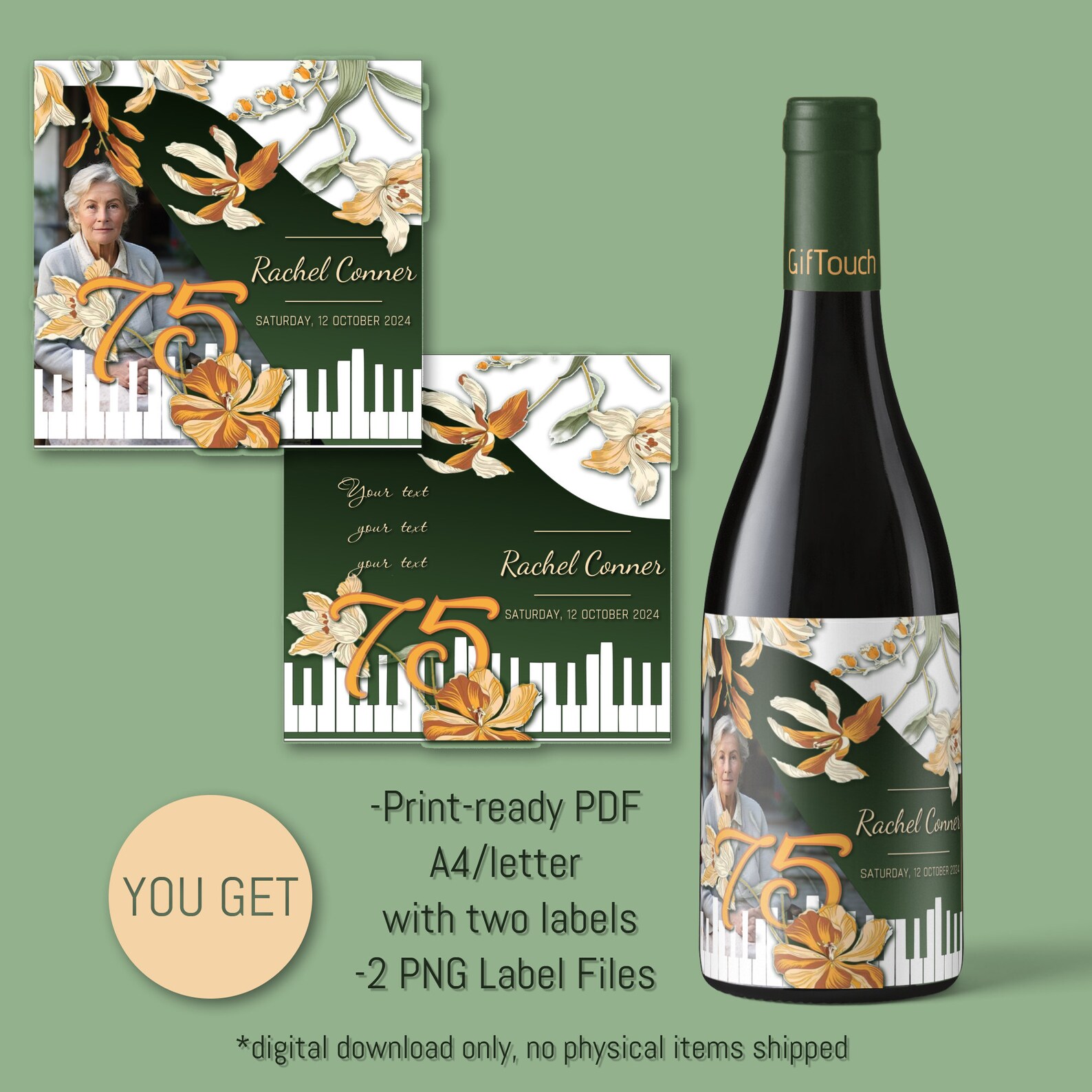 Custom Wine Label Template, Wine Labels Anniversary, Music Wine Labels ...