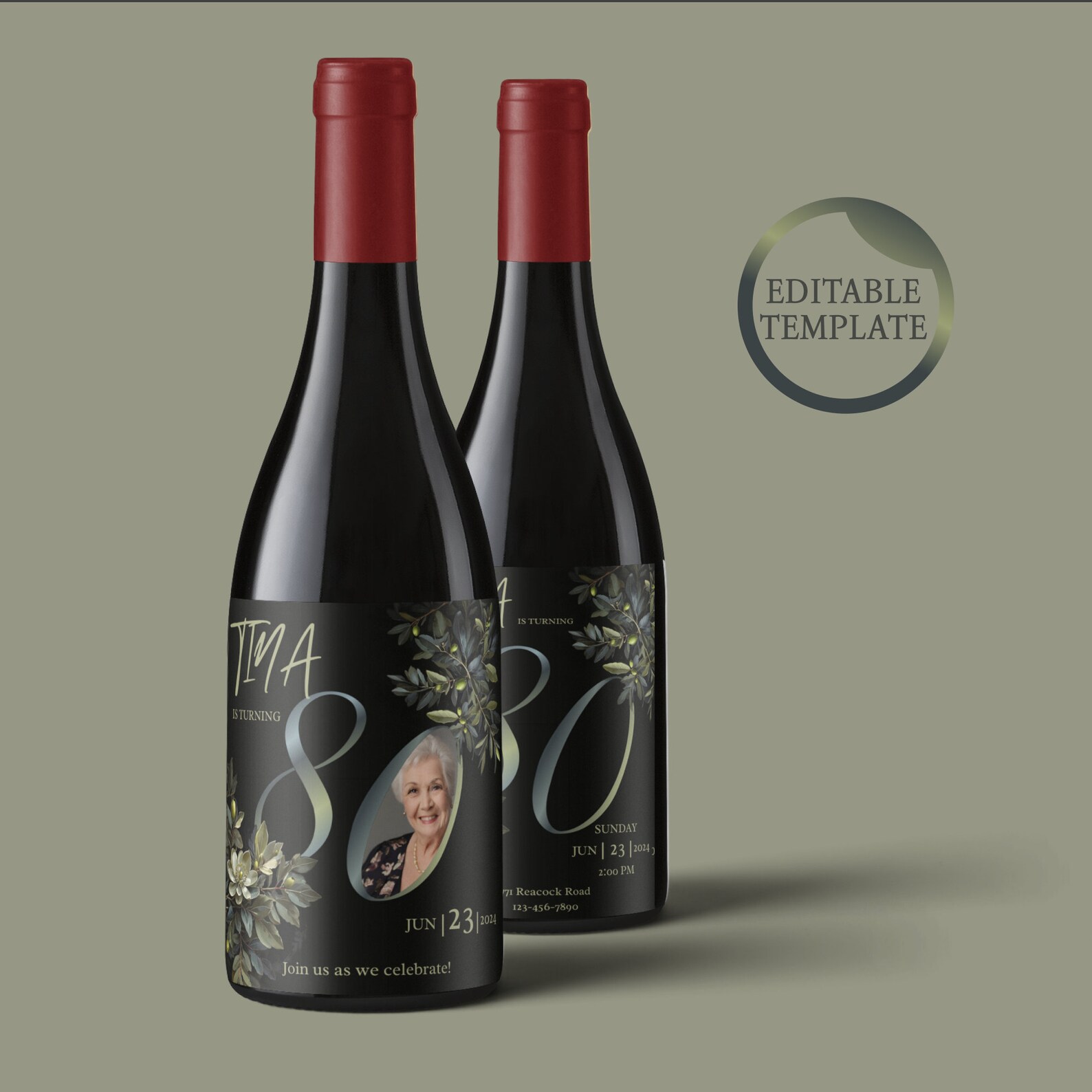 EDITABLE 80th Birthday Wine Labels, Cheers to 80 Years, 80th Birthday ...