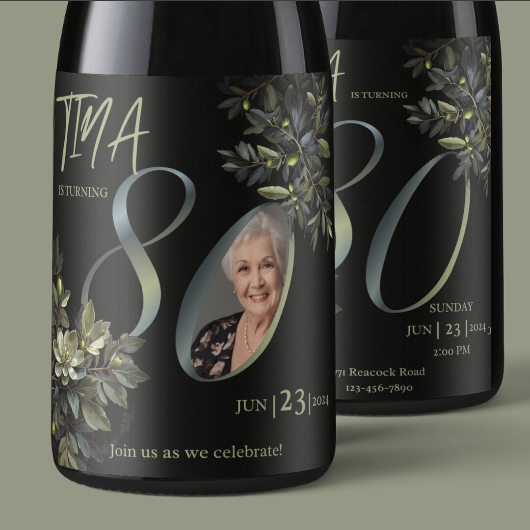 EDITABLE 80th Birthday Wine Labels, Cheers to 80 Years, 80th Birthday ...