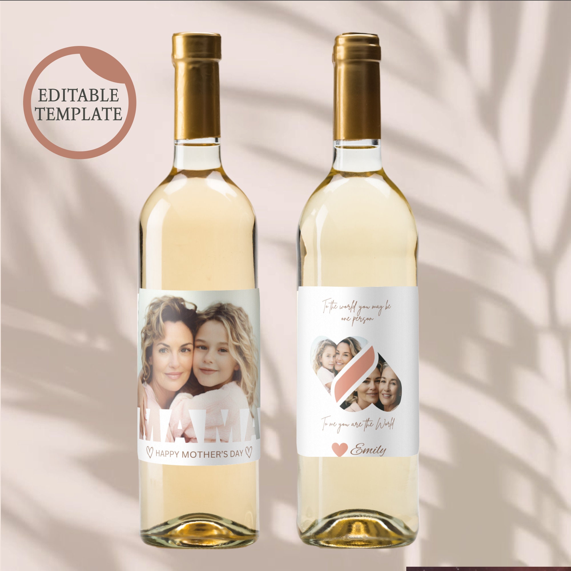 Editable Photo Mother's Day Wine Label Template, Personalized Wine ...
