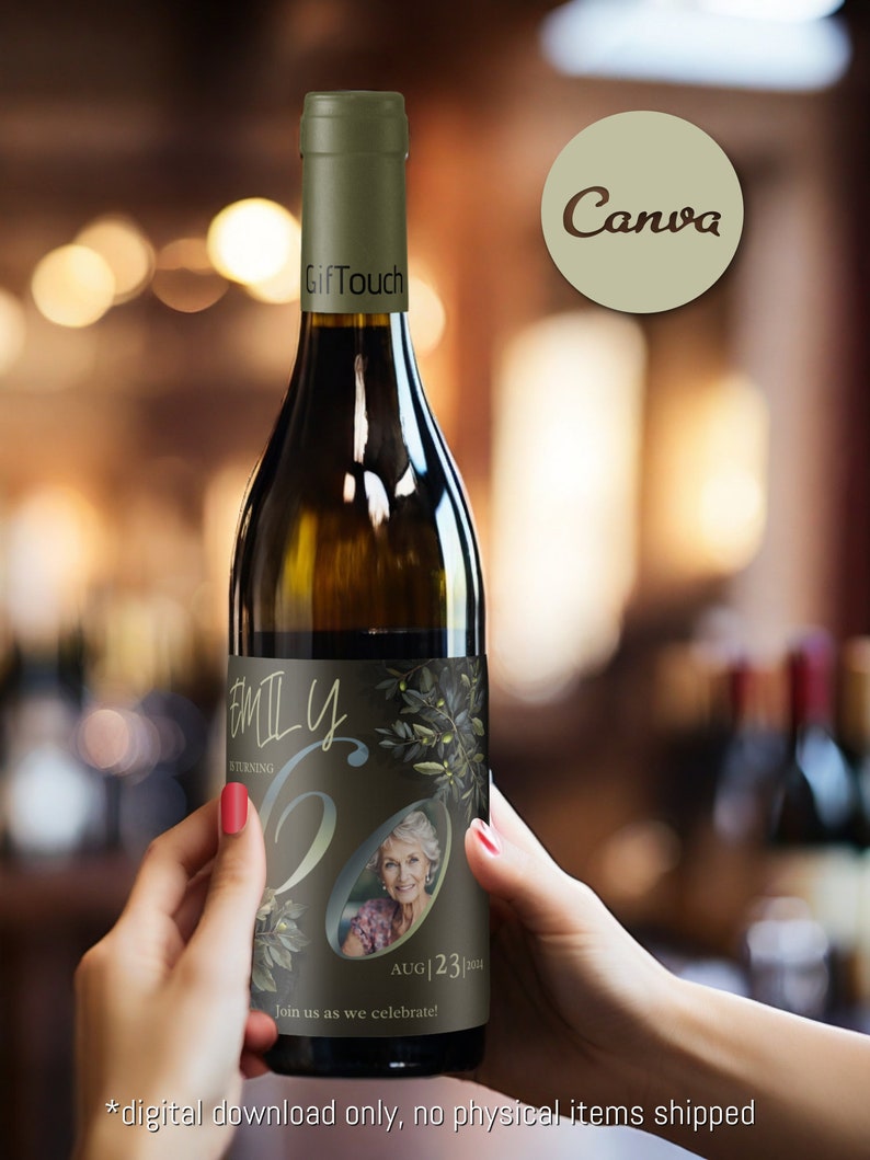 Editable 60th Birthday Photo Wine Label. Personalized 60th Anniversary ...