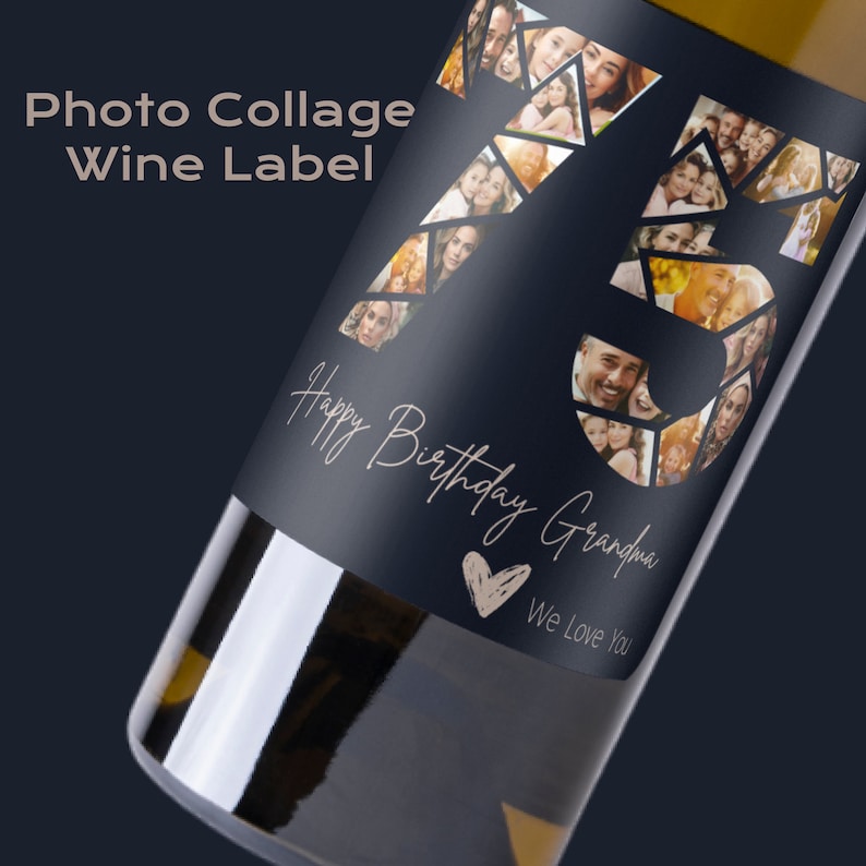 Personalized 75th Birthday Number 75 Family Photo Collage Wine Labels ...