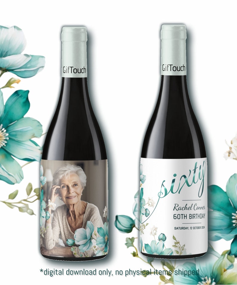Editable 60th Birthday Photo Wine Label. Personalized 60th Anniversary ...