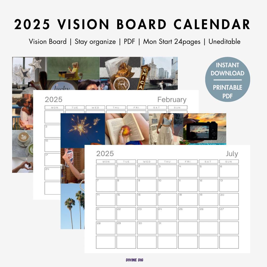 2025 Calendar Printable, Vision Board Calendar, Wall Calendar PDF ...