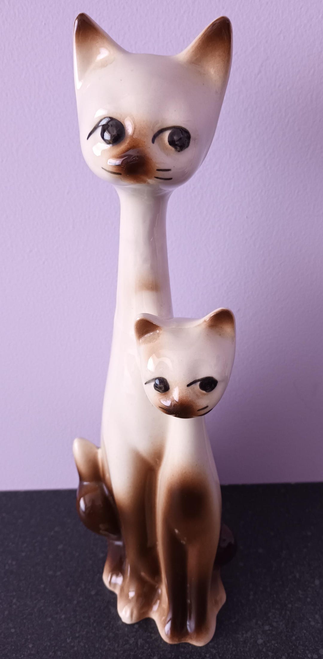 Siamese Cat Figurine • Long‑neck Ceramic Cat & Kitten • Retro Home ...