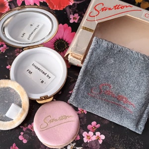 Stratton Mini Powder Compact, 1980s White Enamel, Pink Rose, Blue ...