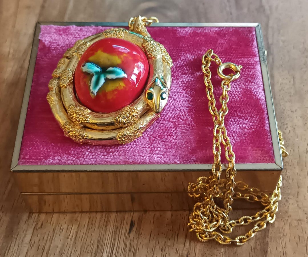 1960s Fuller Brush Perfume Compact Necklace • Garden of Eden Snake ...
