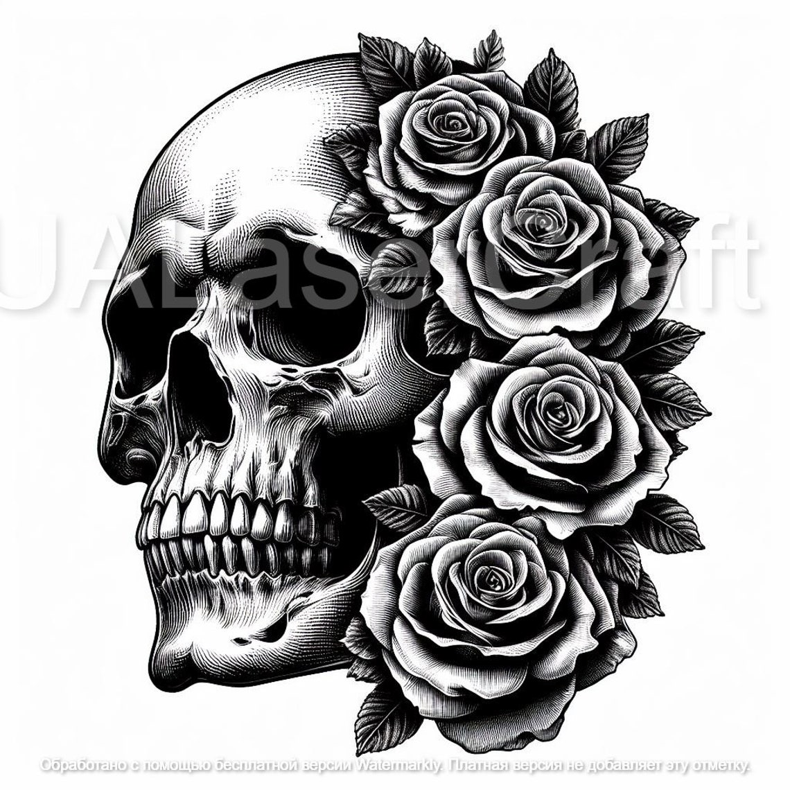Skull With Half-face Roses | Instant Digital Download | Unique Skull ...
