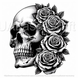 Skull With Half-face Roses | Instant Digital Download | Unique Skull ...
