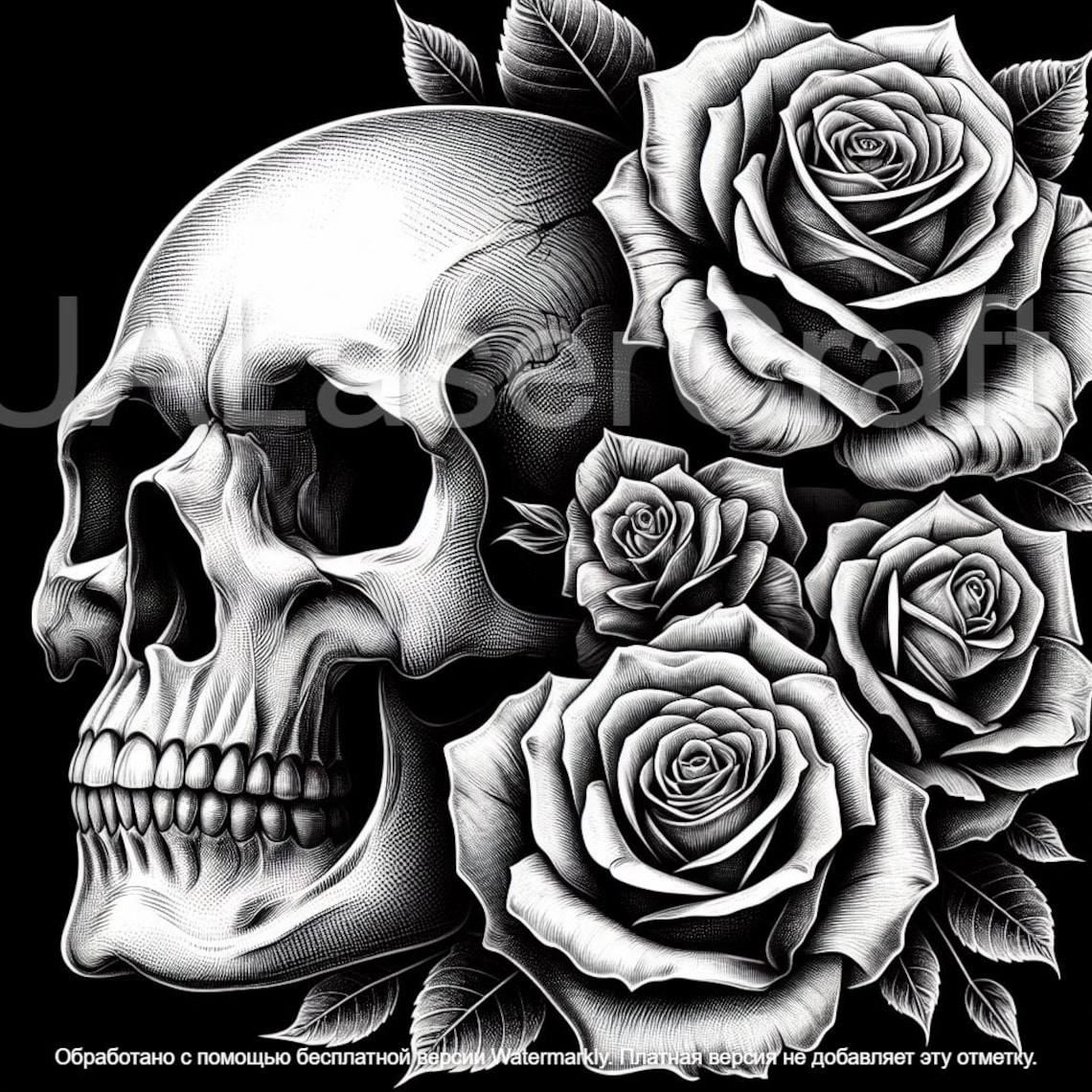 Skull With Half-face Roses | Instant Digital Download | Unique Skull ...