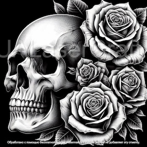 Skull With Half-face Roses | Instant Digital Download | Unique Skull ...