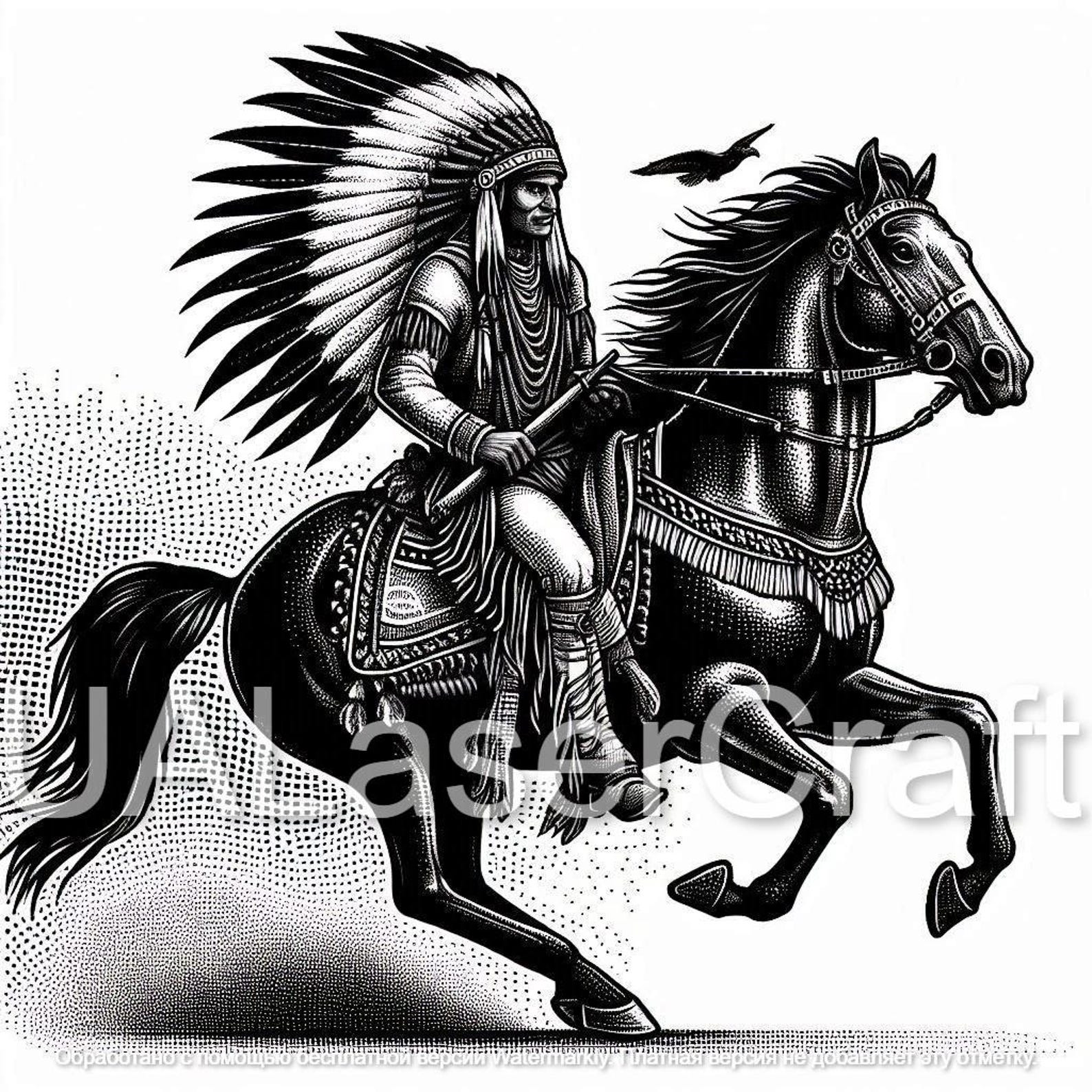 American Indian Chief on Horse Clipart – Native American Digital Art ...