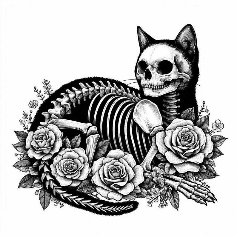 Skeleton Cat Digital Art – Spooky Cat Illustration – Printable Wall Art ...