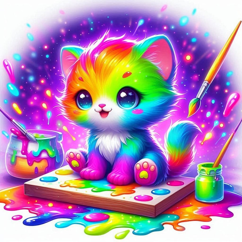 Watercolor Rainbow Kitten Clipart | Cat Colorful Sublimation Art | T ...