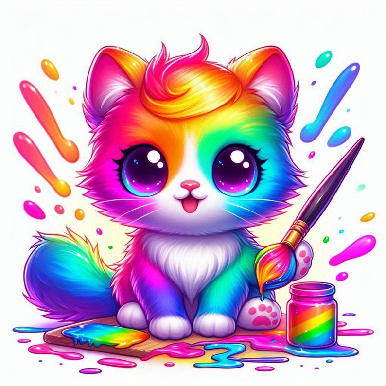Watercolor Rainbow Kitten Clipart | Cat Colorful Sublimation Art | T ...
