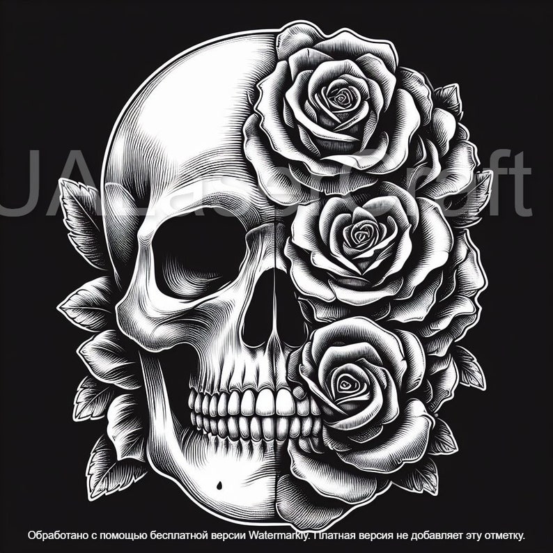 Skull With Half-face Roses | Instant Digital Download | Unique Skull ...