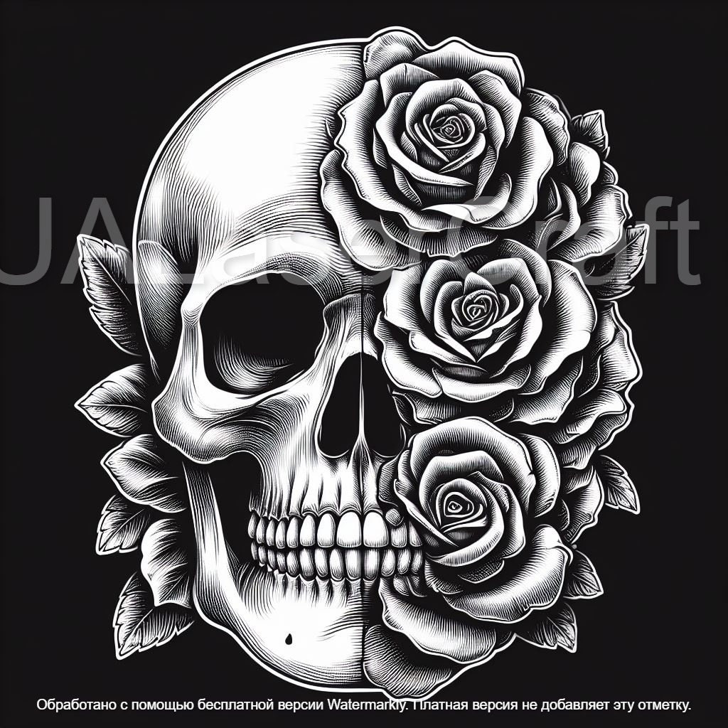 Skull With Half-face Roses | Instant Digital Download | Unique Skull ...