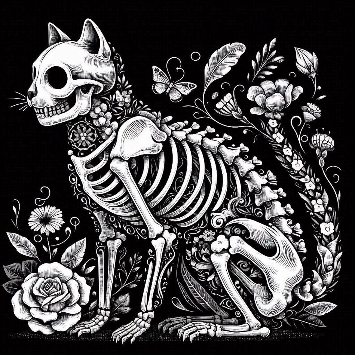 Skeleton Cat Digital Art – Spooky Cat Illustration – Printable Wall Art ...