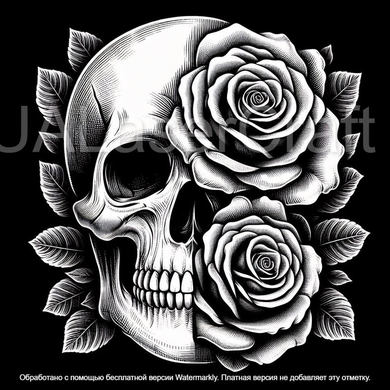 Skull With Half-face Roses | Instant Digital Download | Unique Skull ...