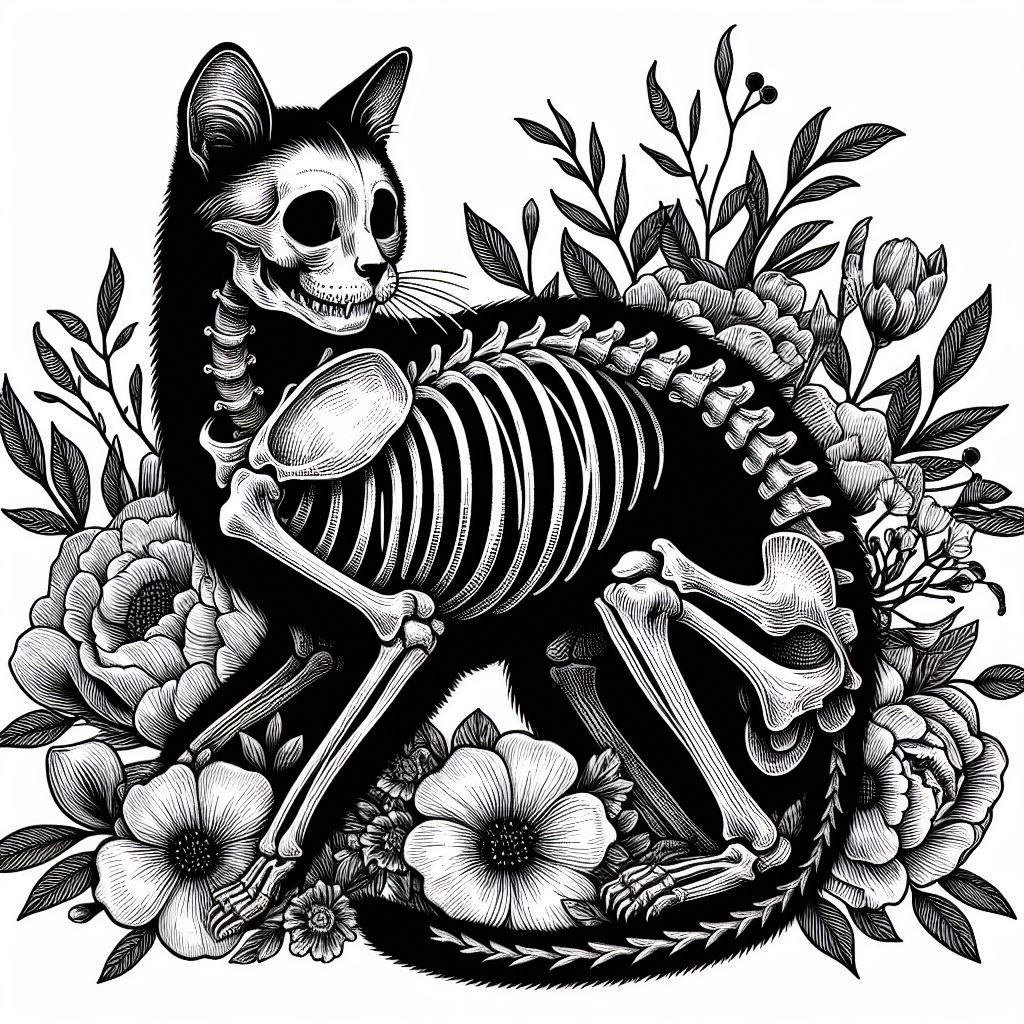 Skeleton Cat Digital Art – Spooky Cat Illustration – Printable Wall Art ...