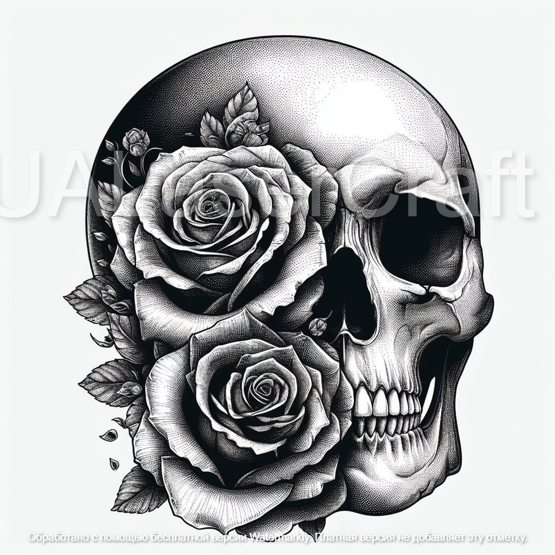Skull With Half-face Roses | Instant Digital Download | Unique Skull ...