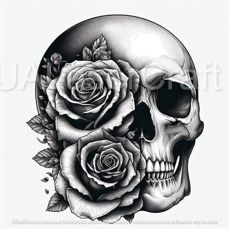 Skull With Half-face Roses | Instant Digital Download | Unique Skull ...